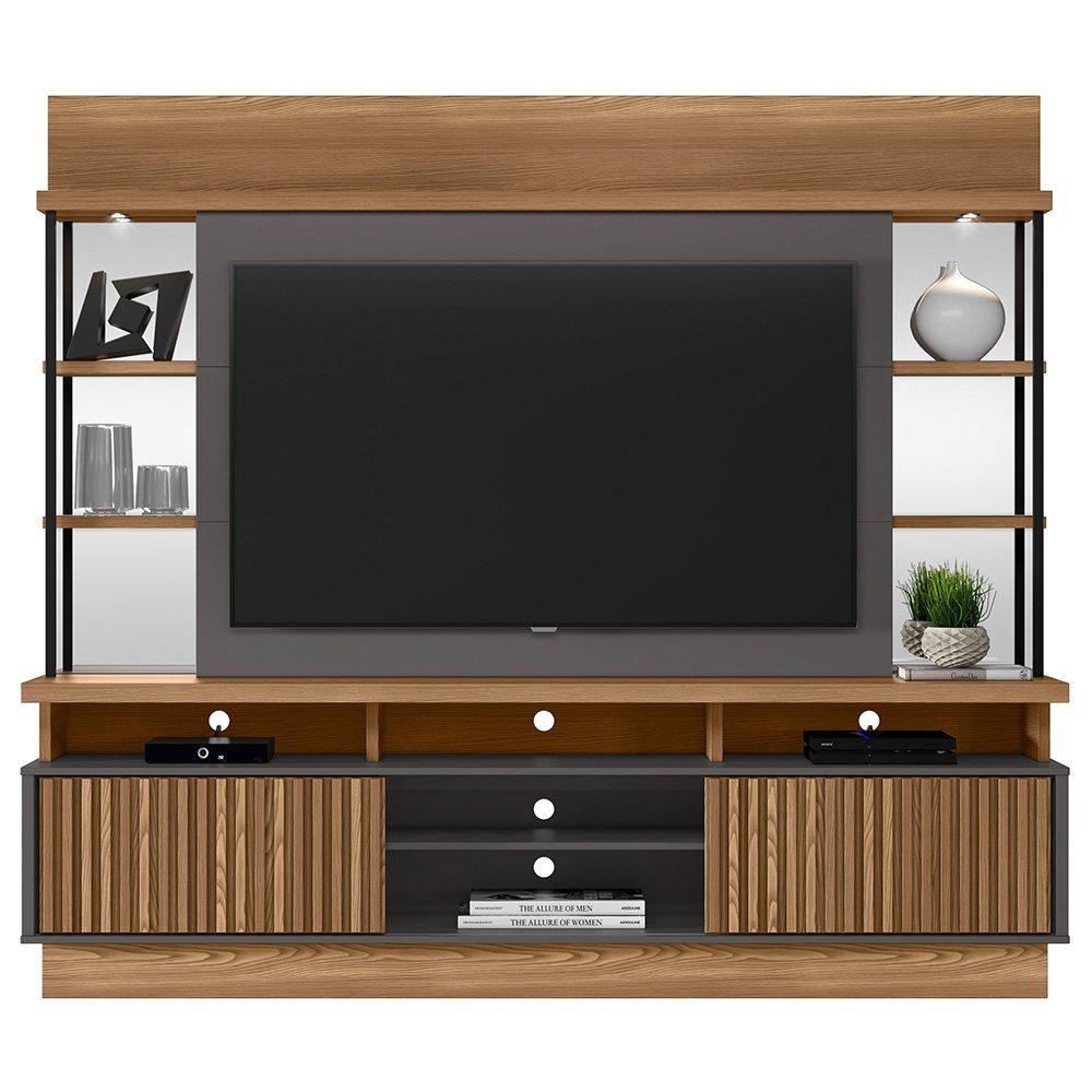 Estante Painel Para TV 60 Polegadas Com Espelho Bahia L06 Amêndoa/Cinza - Mpozenato | MadeiraMadeira