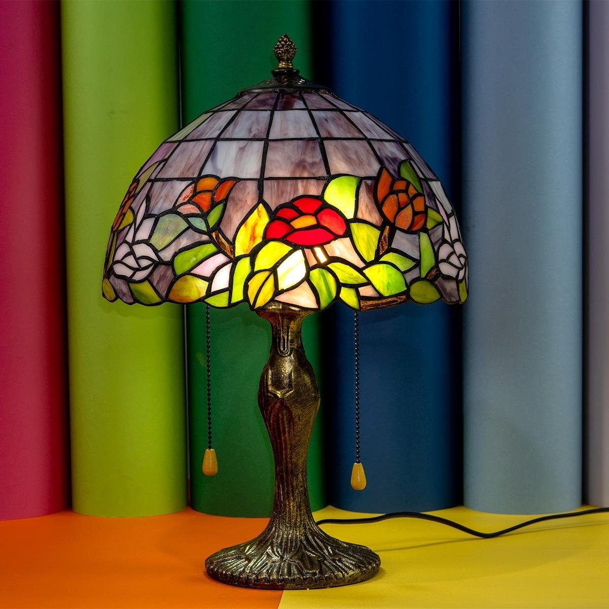 Abajur Tiffany Cúpula Vitral Liga/Desliga De Mesa 45X15Cm | MadeiraMadeira