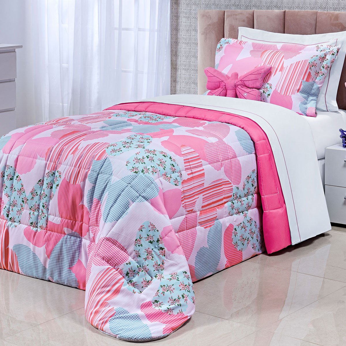 Colcha Infantil Menina Feminino 200 Fios Micro Percal 3 Peças 2,50m x 1 ...