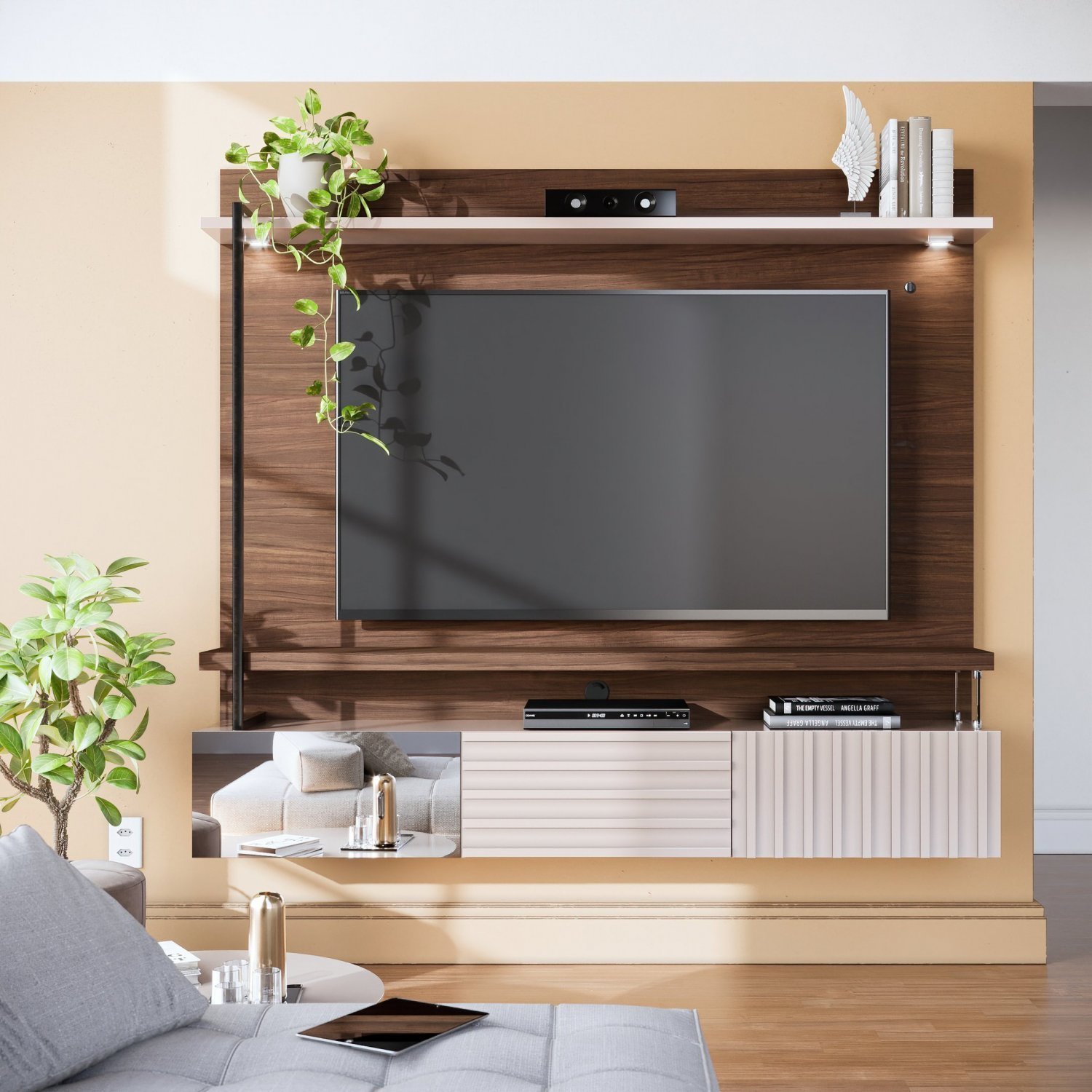 Painel Home para TV até 70 Polegadas com LED 2 Portas Basculante e Espelho Atalaia Colibri ...