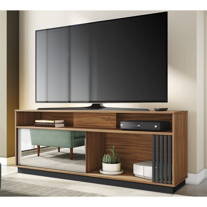 Bancada Rack Para TV 65 Polegadas Caioba Noce Milano Preto CLB | MadeiraMadeira