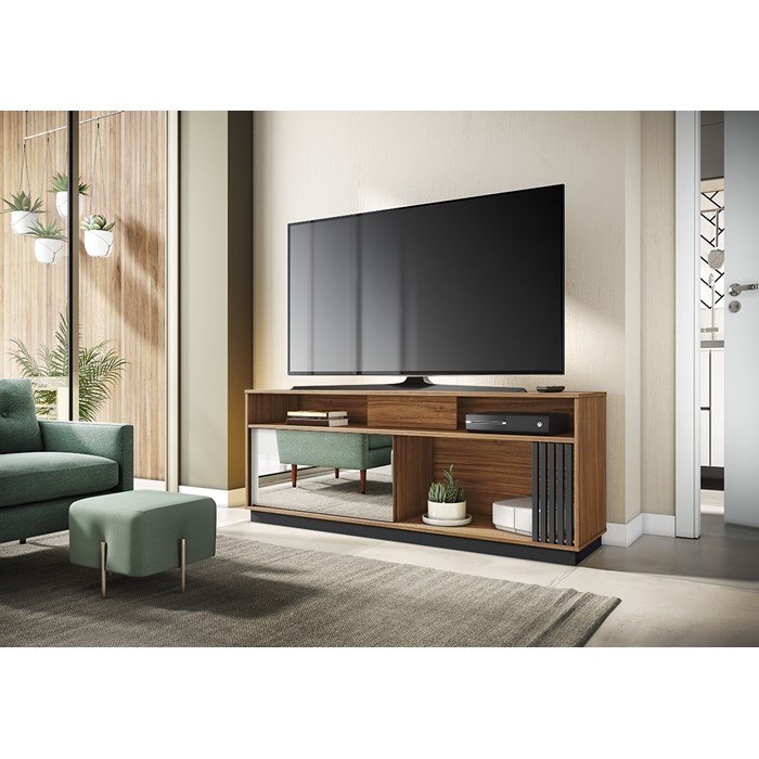Bancada Rack Para TV 65 Polegadas Caioba Noce Milano Preto CLB | MadeiraMadeira