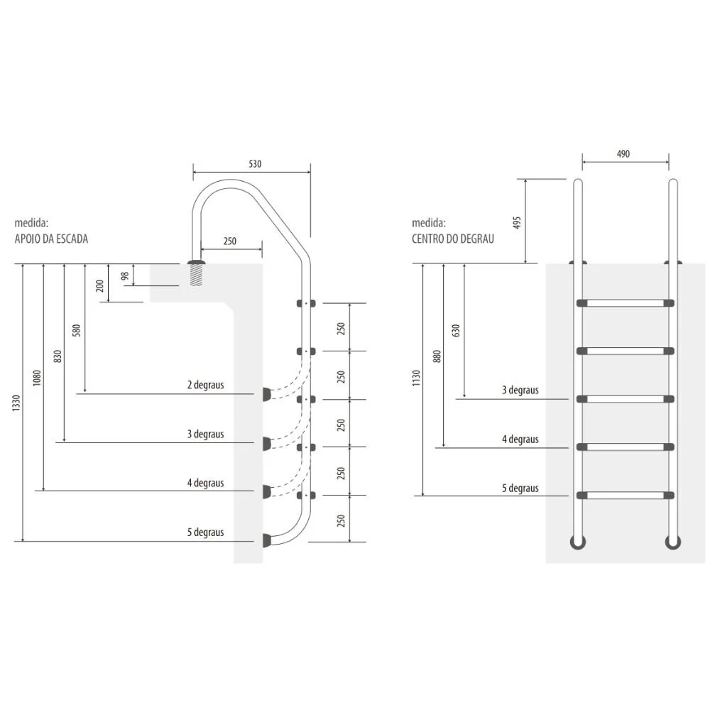 Escada para Piscina com 2 degraus em Aço Inox | MadeiraMadeira