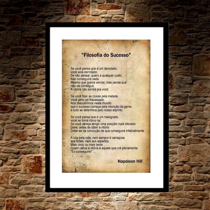Quadro Filosofia do Sucesso- Napoleon Hill - 60x48cm:madeira Branca ...