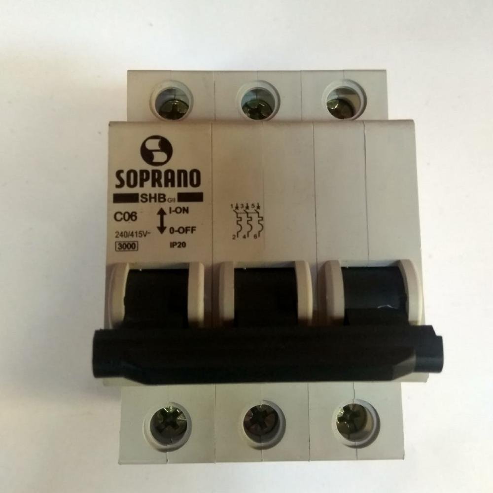 Disjuntor Tripolar 3X06A Curva C Mini Din Soprano | MadeiraMadeira