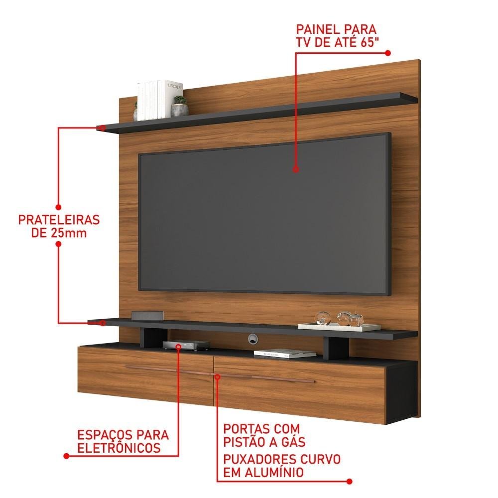 Painel Home Suspenso Para TV Até 65 Polegadas 2 Portas 3 Nichos Sala de ...