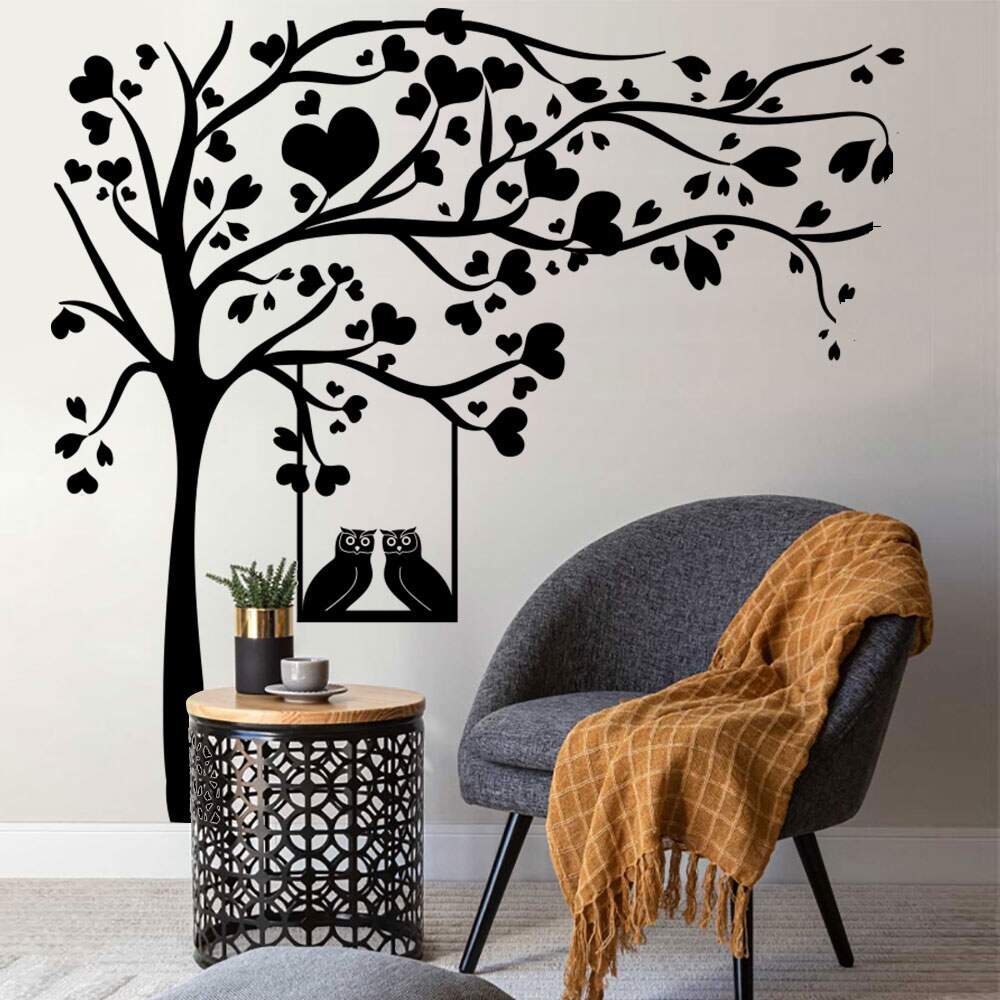 Adesivo de Parede Árvore Corujas e Corações-Extra Grande 200x200cm ...