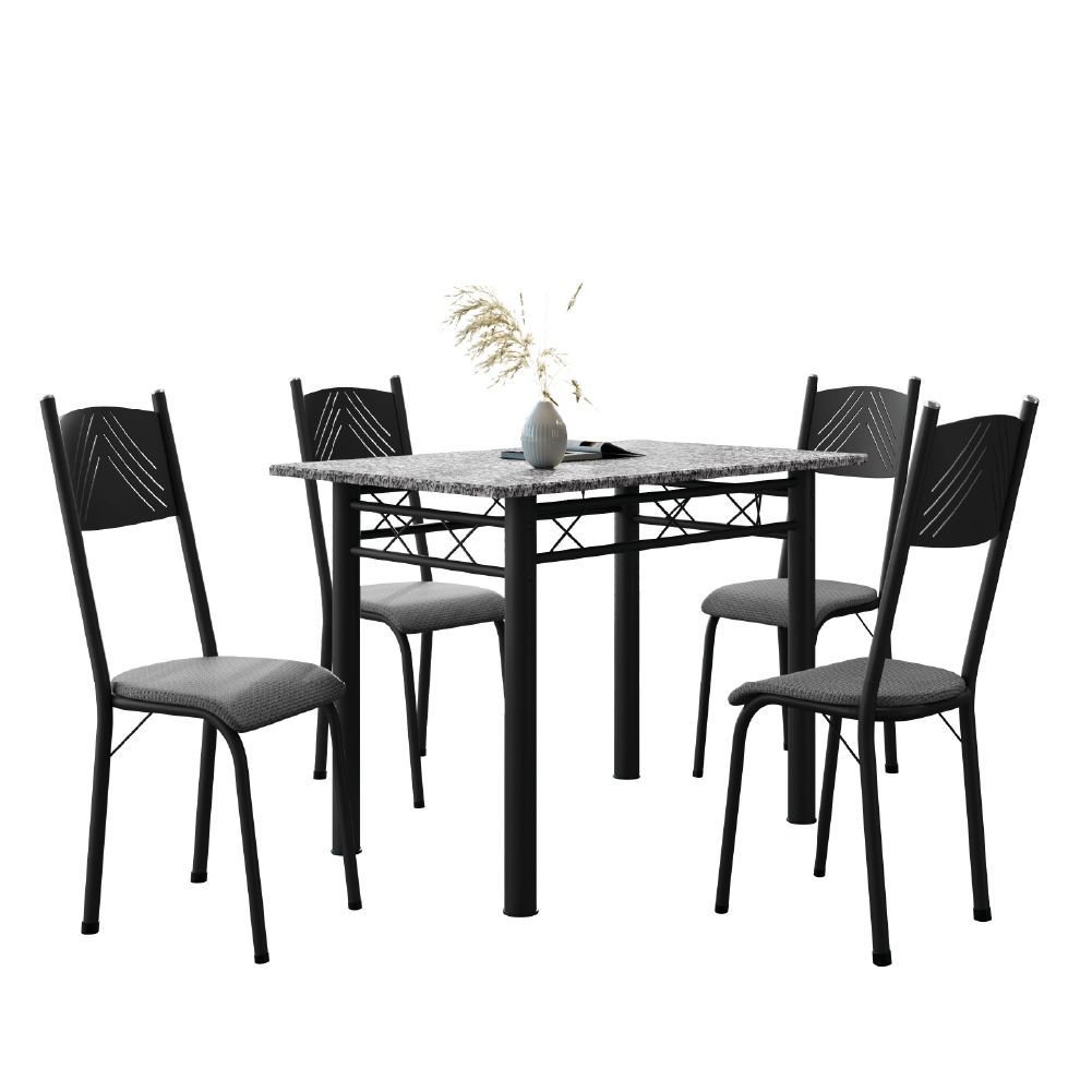 Conjunto de Mesa Sala de Jantar Sara com 4 Cadeiras Tubular Granito 1 ...