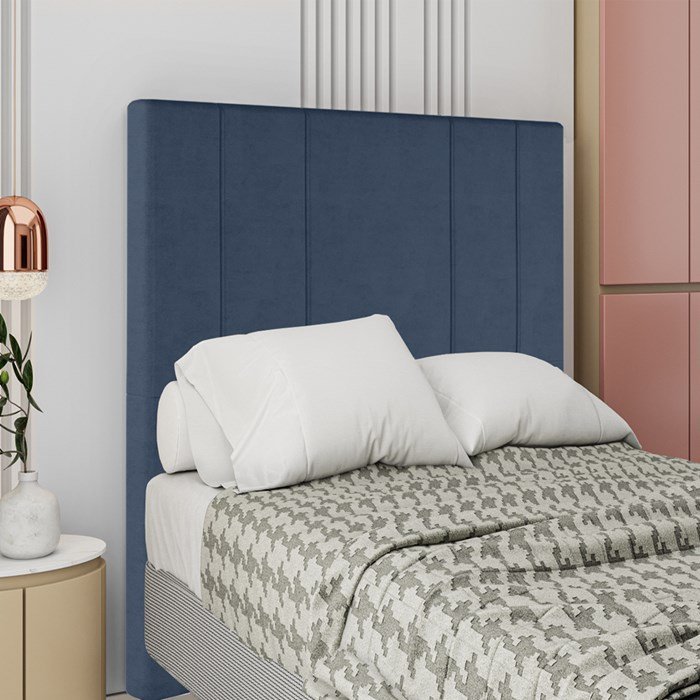 Cabeceira Solteiro 88 cm Madrid Veludo Azul Soon | MadeiraMadeira