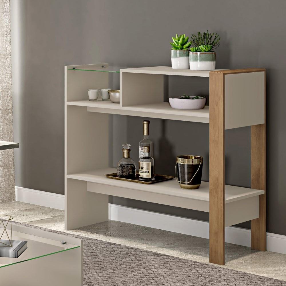 Móvel Aparador Sala MDF 1 Prateleira 2 Nichos Off White | MadeiraMadeira
