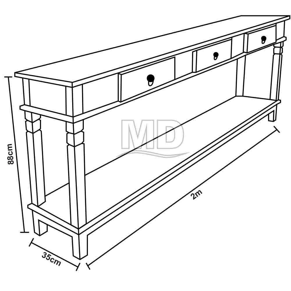 Aparador 2m Madeira Demolição 3 Gavetas 1 Prateleira Patina ...