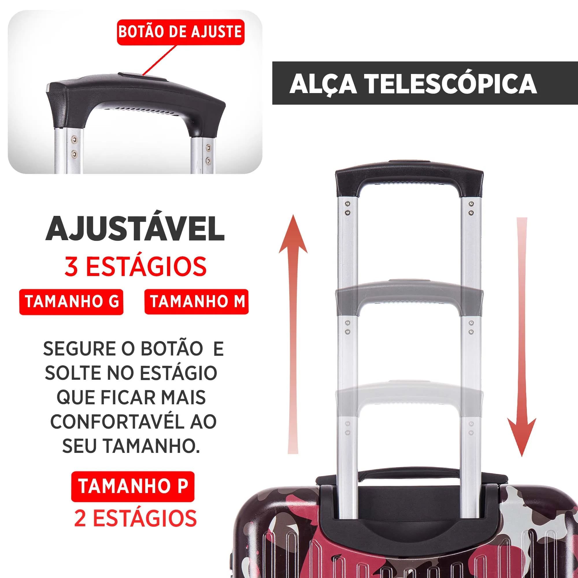 Mala Viagem Militar Santino H220 Rígida Abs Rodinhas 360 Tsa Média HSV220 Vermelho | MadeiraMadeira