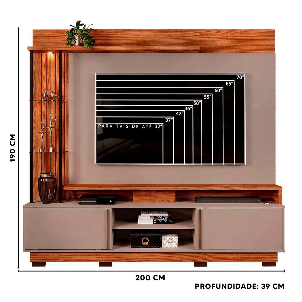Home Para Sala Com LED Para TV 70 Polegadas Carvalho Nobre Griz Bertho ...
