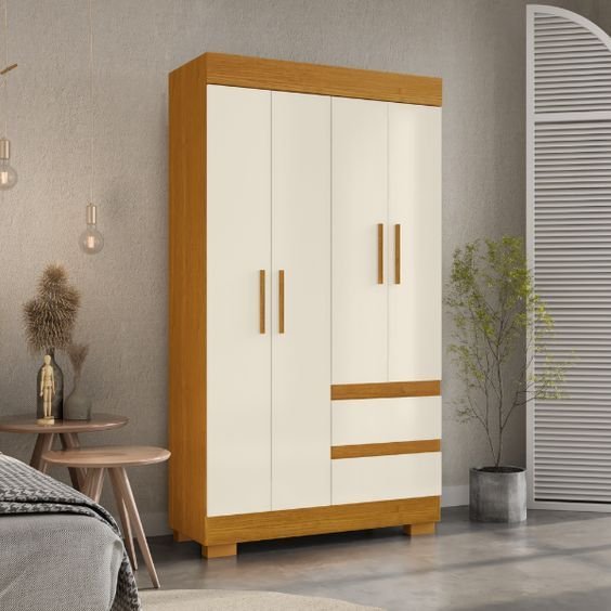 Guarda Roupa Acp Maya 4 Portas - Cinamomo/off White | MadeiraMadeira