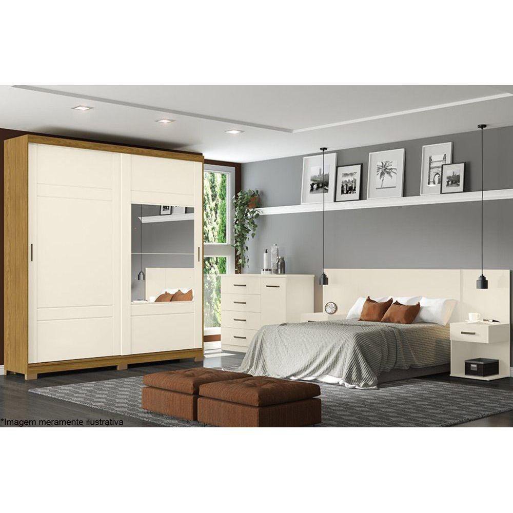 Guarda-Roupa Henn Verg 2 Portas de Correr e 3 Gavetas Nature/Off White ...