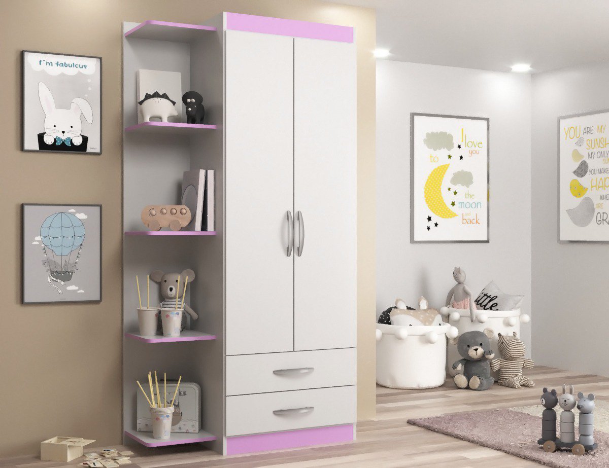 Guarda Roupa/Roupeiro Infantil 2 Portas 2 Gavetas Branco/Rosa Com ...