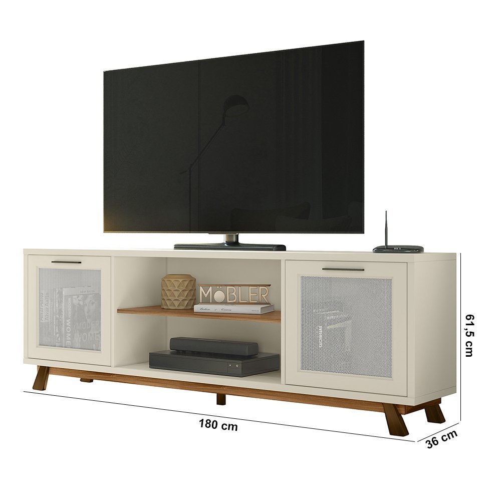 Rack Bancada Para TV até 75 Polegadas 02 Portas Giovana 180cm Cinamomo Mell Off White Bymóveis ...