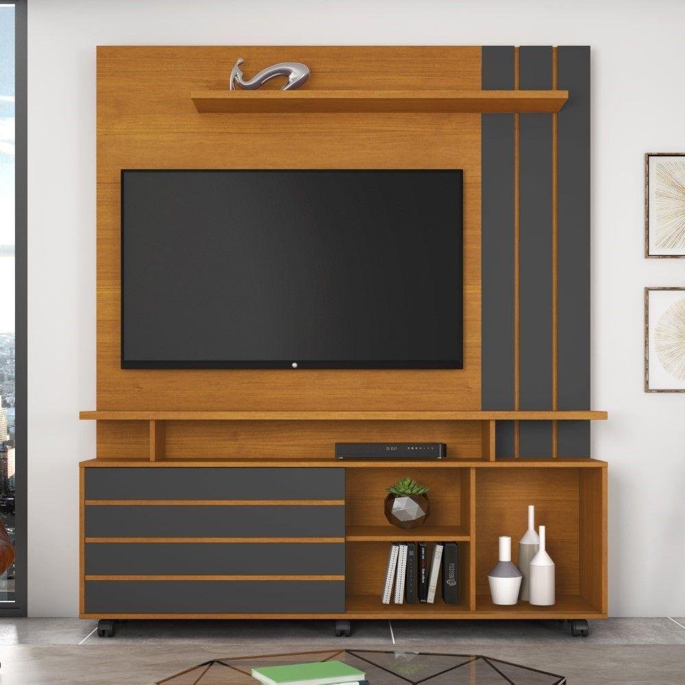 Estante Home Mdp para Tv até 65 Polegadas Flex Cinamomo e Off ou Cinamomo Grafite | MadeiraMadeira