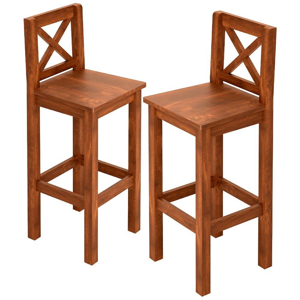 Conjunto 2 Banquetas Rústicas Altas com Encosto Imbuia Charcharm Shop ...
