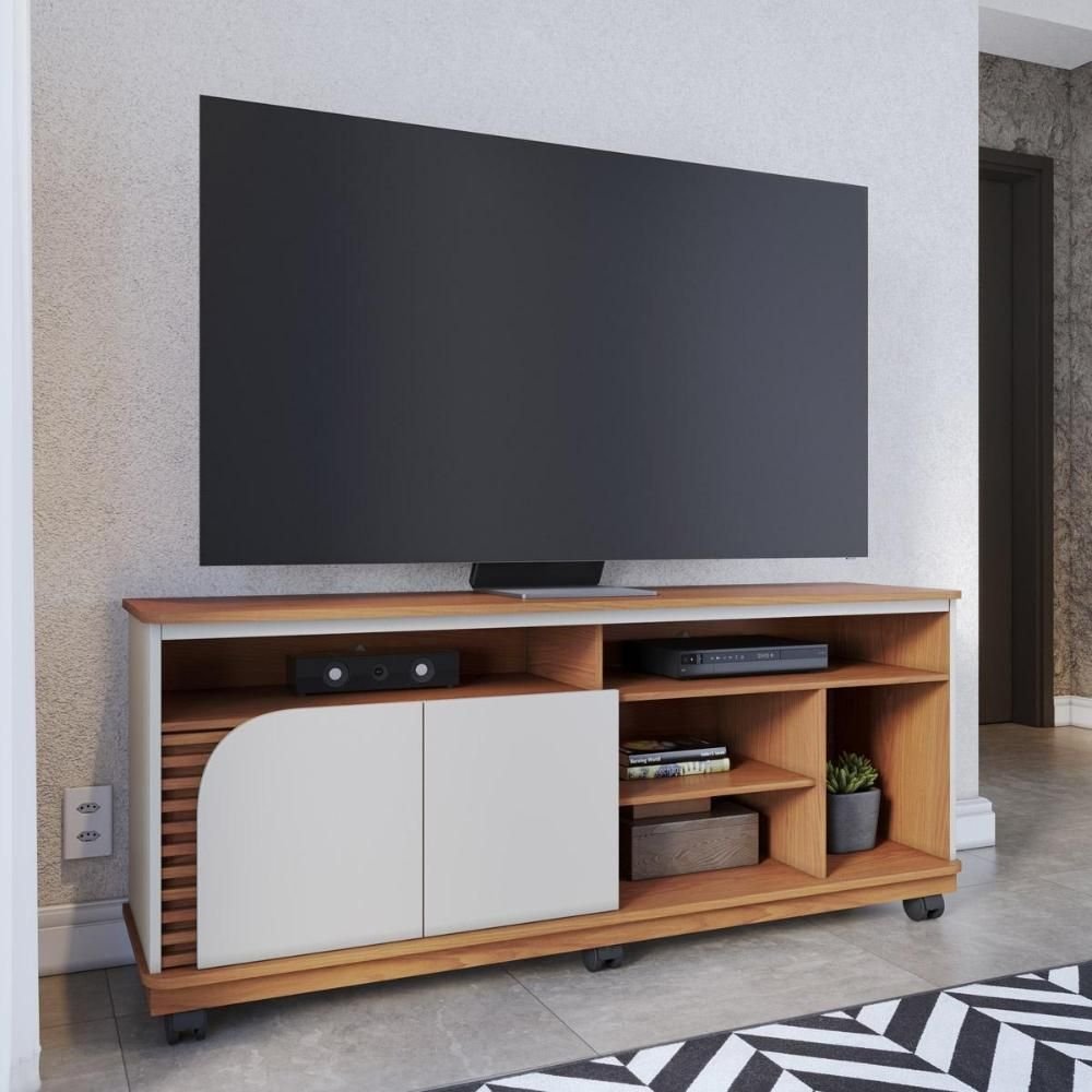 Rack Bancada 2 Portas com Rodízio Jurerê 1.5 - Freijó/off White Matte ...