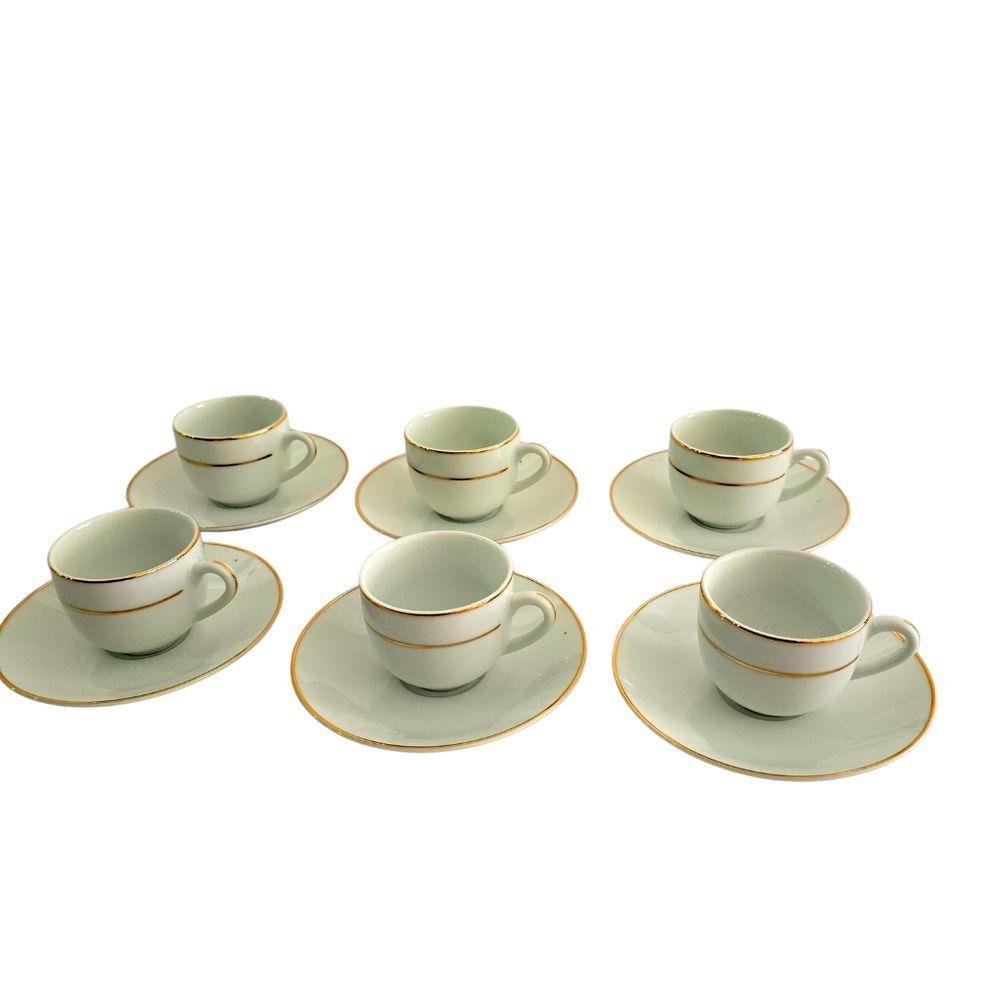 Conjunto Xícaras com Pires Cafezinho 90ml 12 Peças - Fio Dourado ...