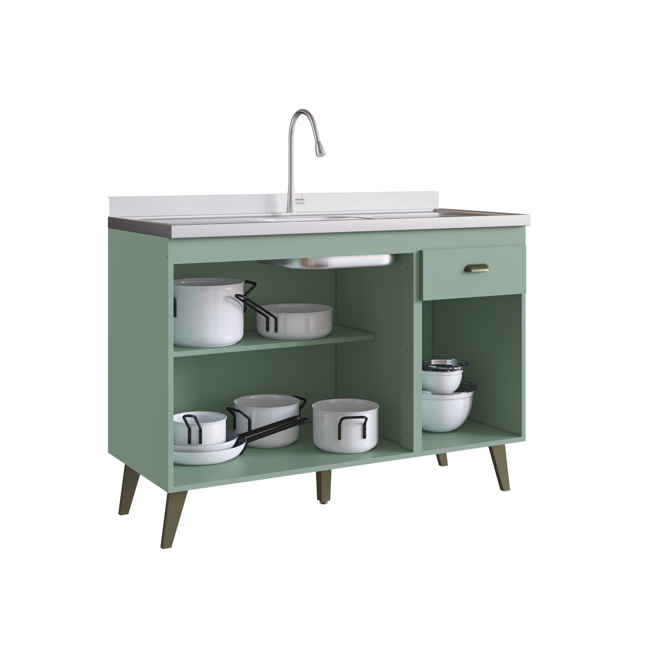 Balcão de Cozinha 3 Portas e 1 Gaveta 581 Casamia - Verde Bellagio | MadeiraMadeira