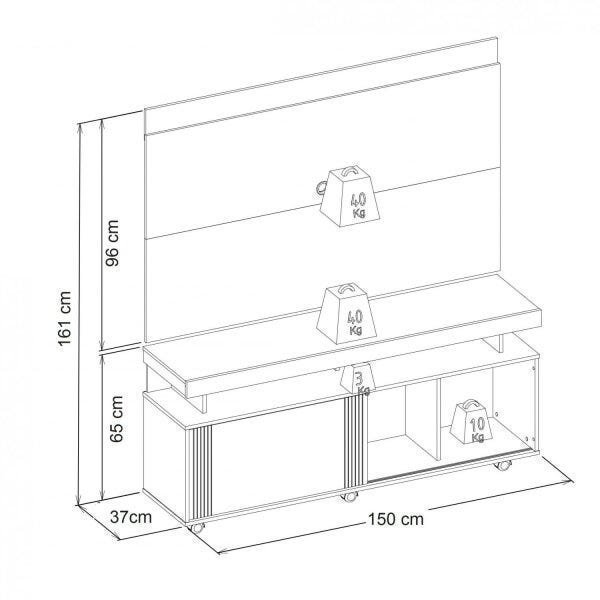 Conjunto Rack com 1 Porta e Painel para TV até 60 Polegadas Aracaju ...