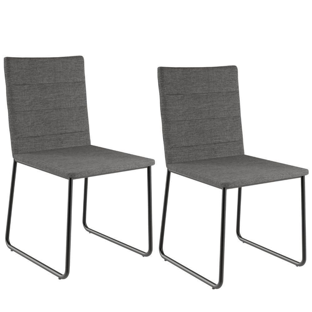 Kit 02 Cadeiras Decorativa Estofada para Sala de Jantar Preto Maya L02 Linho Cinza Escuro - Lyam ...