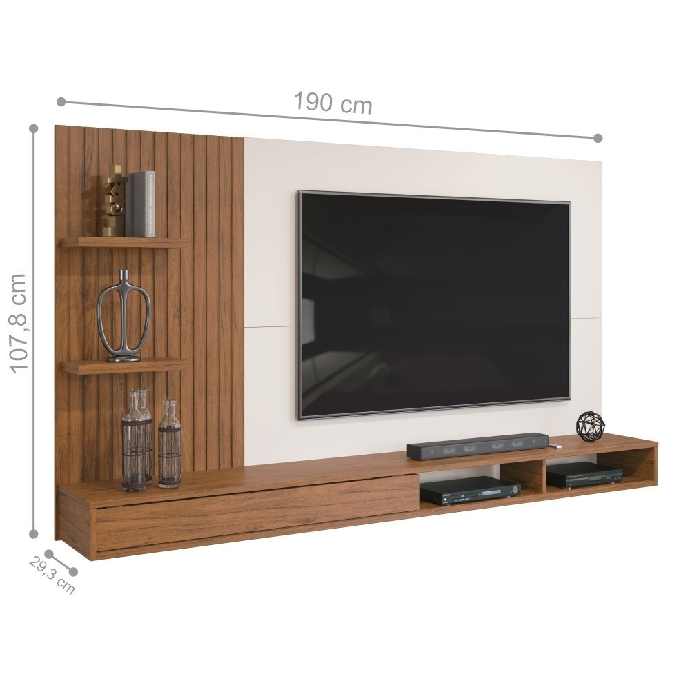 Painel para TV Frisado Bae Freijó Off White | MadeiraMadeira
