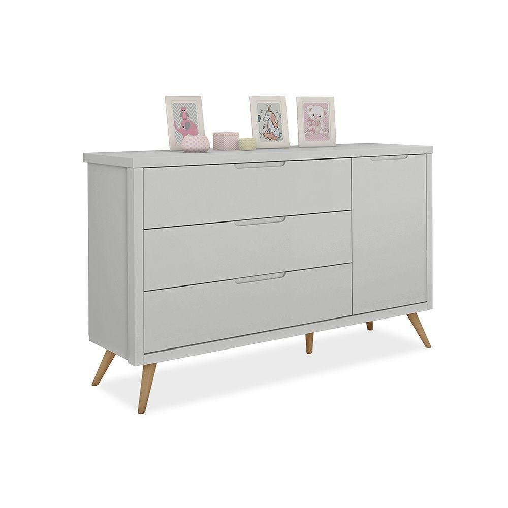 Comoda Old Retro 3 Gavetas Com Sapateira Cinza | MadeiraMadeira