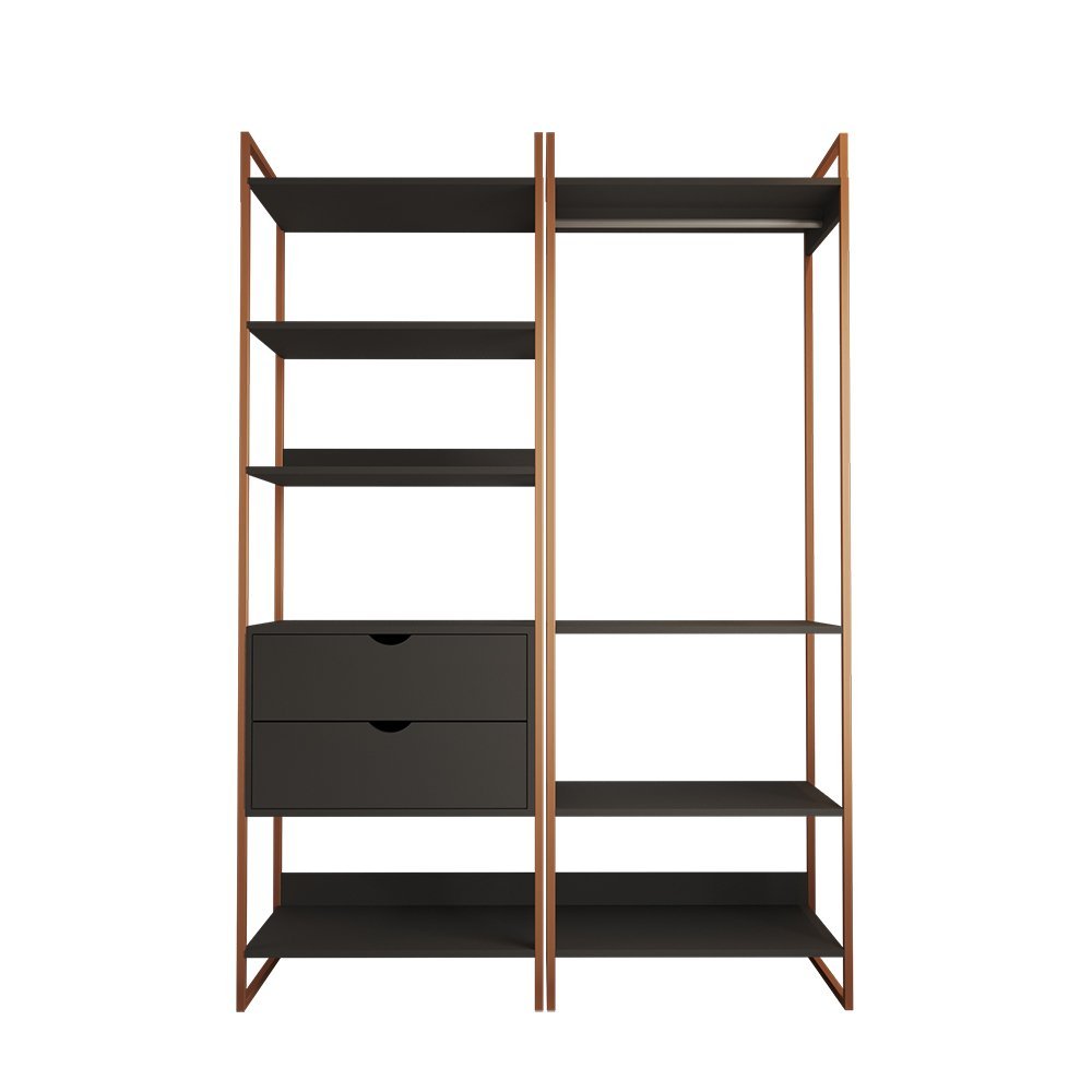 Guarda Roupa Aberto Industrial Casal 2 Módulos Preto Cabideiro com ...