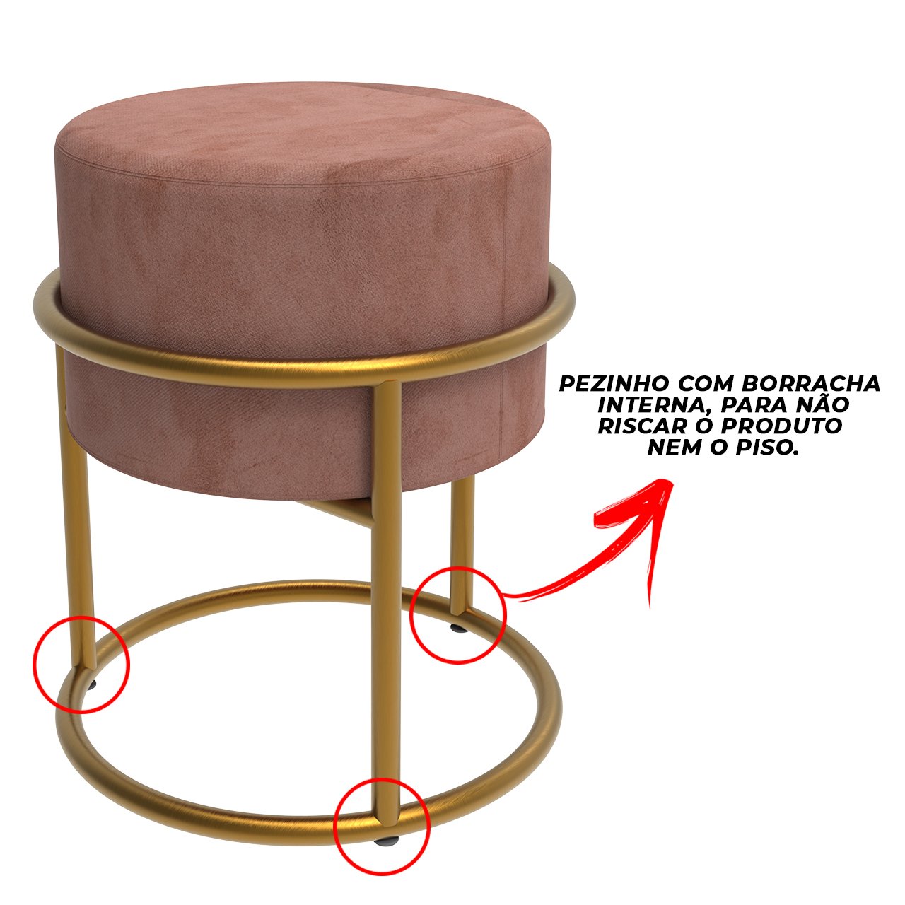 Puff Veludo Rosa Base de Ferro Moderno Veludo | MadeiraMadeira
