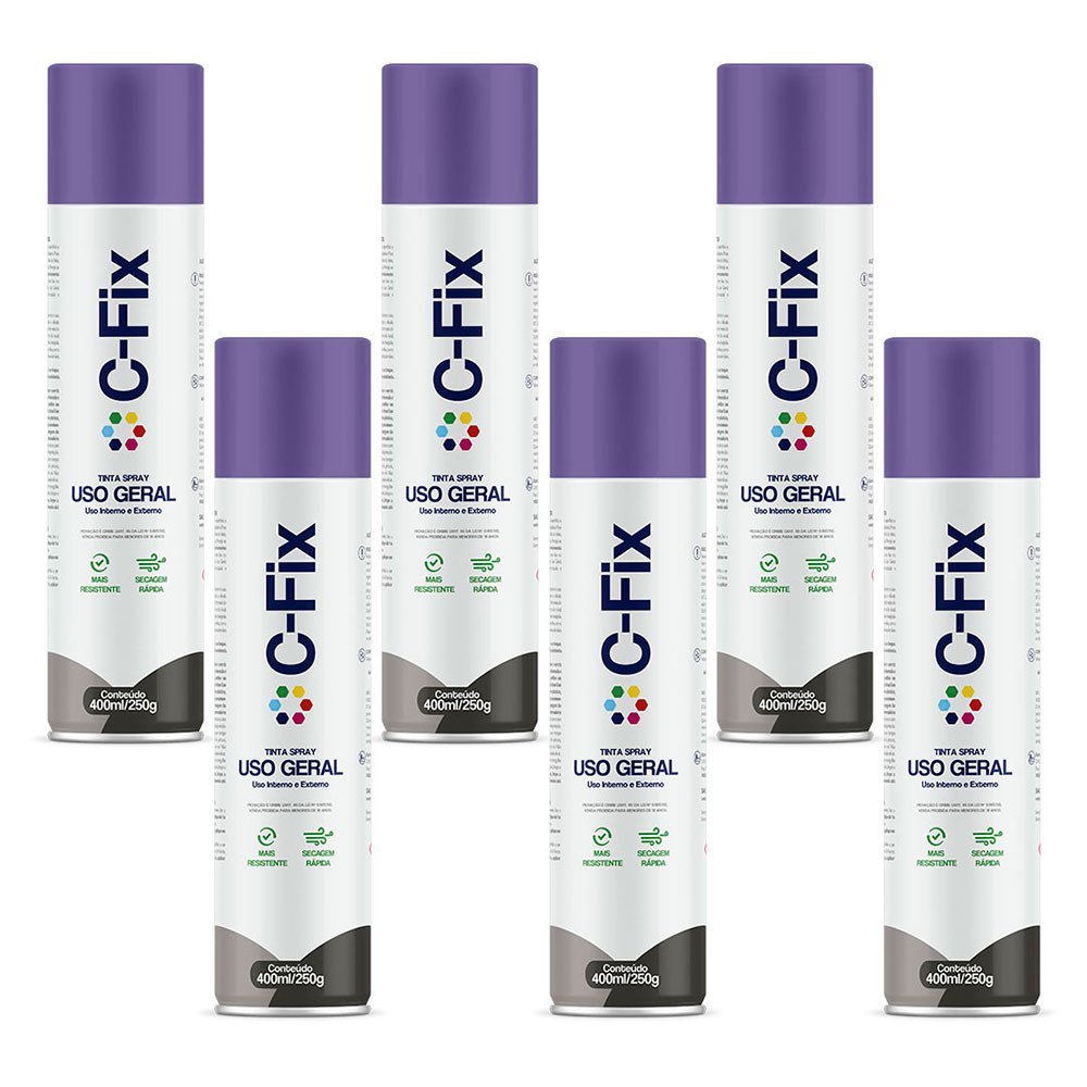 Kit 6 Tintas Spray Violeta Claro Uso Geral Int/Ex 400ml Cfix | MadeiraMadeira