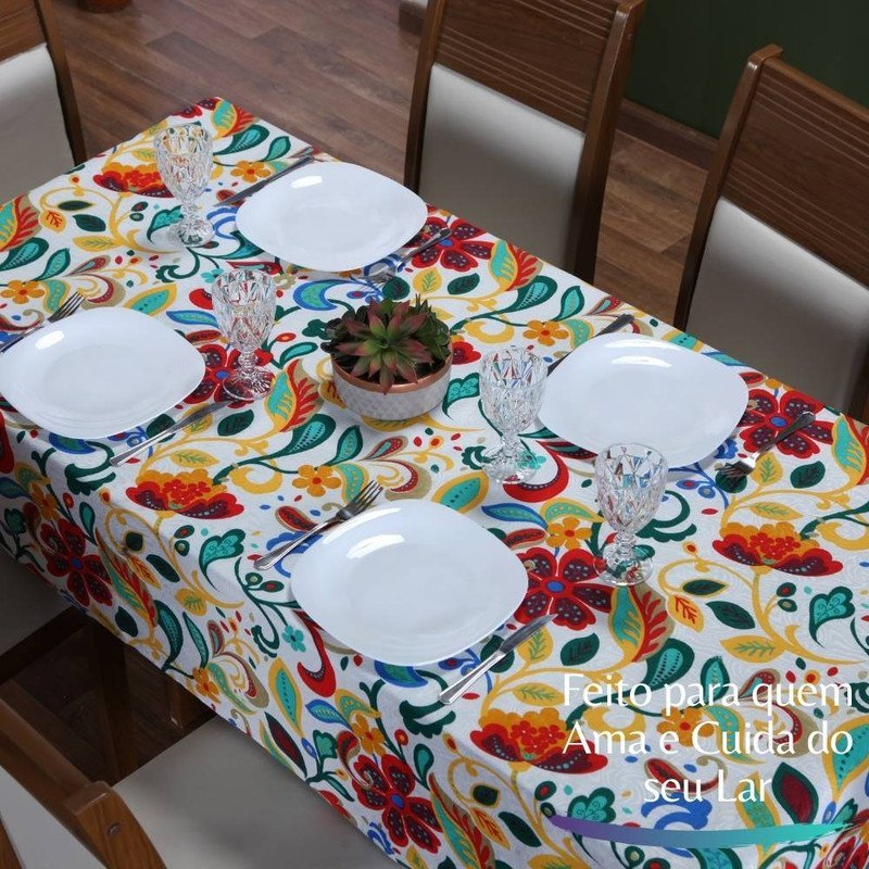 Forro Mesa Jacquard Retangular 6 Lugares Flor Colorida Luxo ...