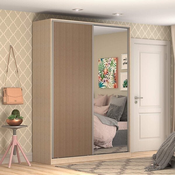 Guarda-Roupa Solteiro com Espelho 2 Portas 3 Gavetas | MadeiraMadeira