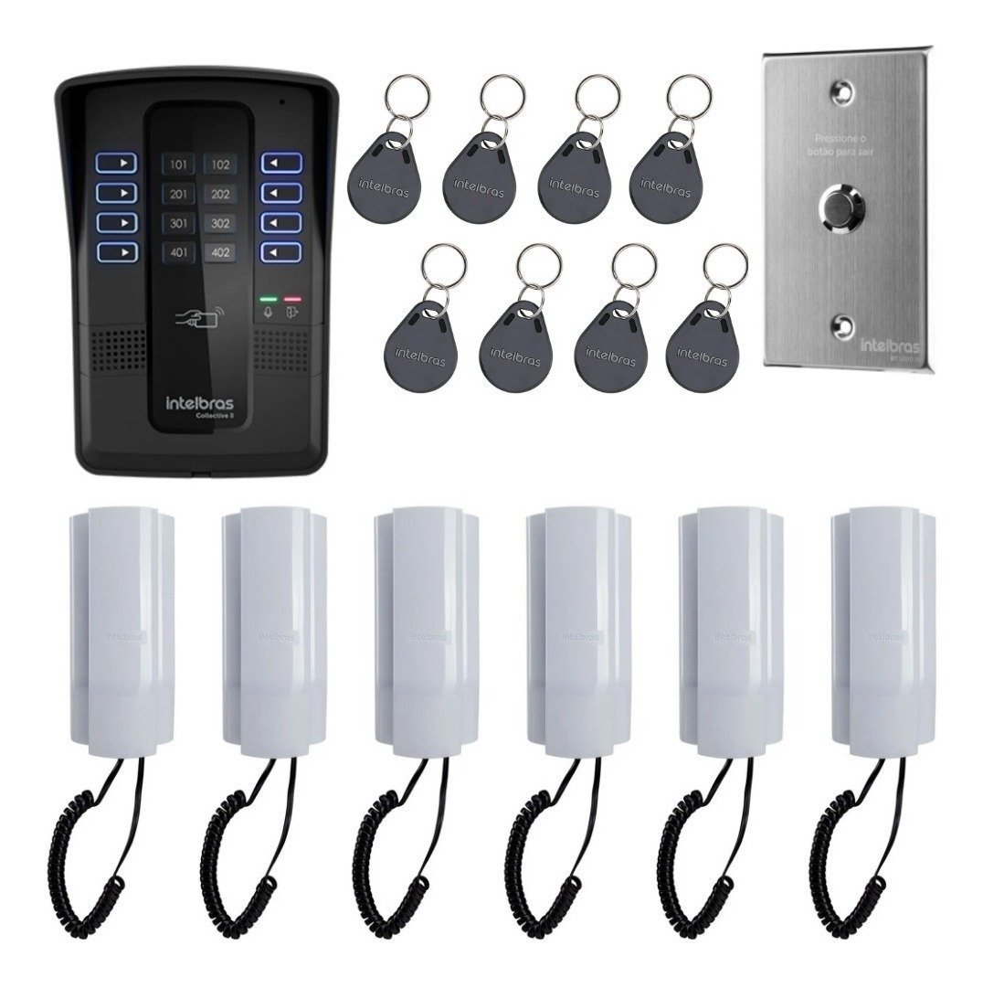 Porteiro Coletivo 6 Interfone 8 Tag E Botoeira Intelbras - Branco ...