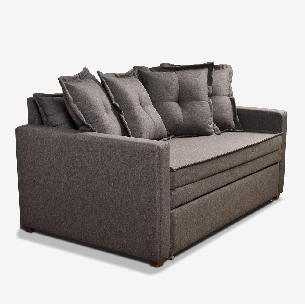 Sofá Cama Retrátil Casal 2 Lugares 4 Almofadas Bino DJ Móveis Linho Cinza | MadeiraMadeira