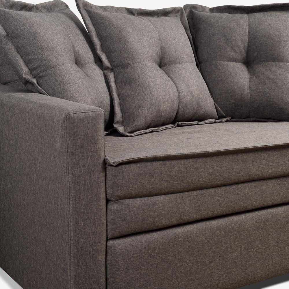 Sofá Cama Retrátil Casal 2 Lugares 4 Almofadas Bino DJ Móveis Linho Cinza | MadeiraMadeira