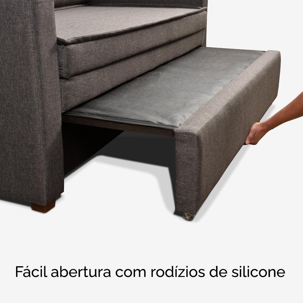 Sofá Cama Retrátil Casal 2 Lugares 4 Almofadas Bino DJ Móveis Linho Cinza | MadeiraMadeira