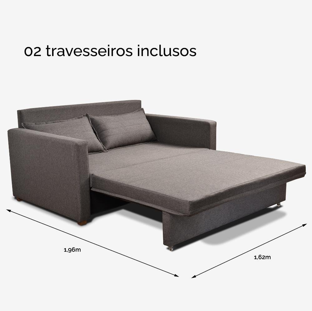 Sofá Cama Retrátil Casal 2 Lugares 4 Almofadas Bino DJ Móveis Linho Cinza | MadeiraMadeira
