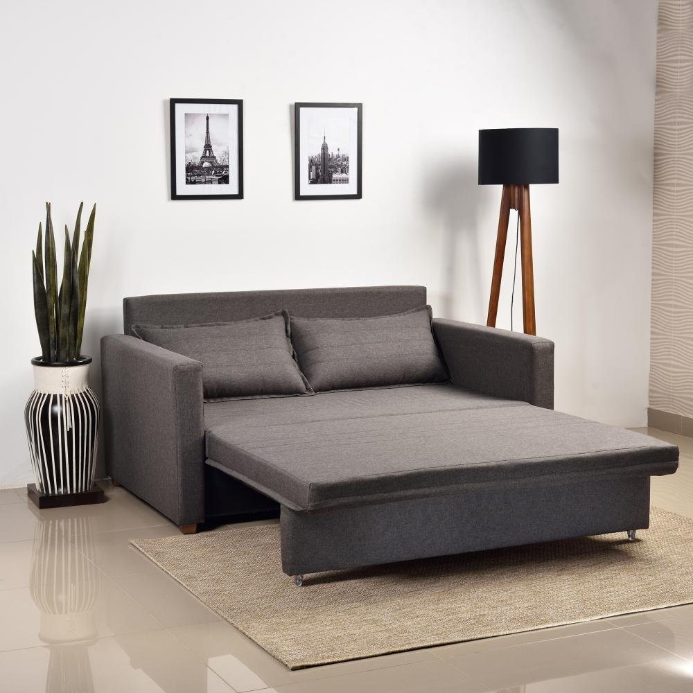 Sofá Cama Retrátil Casal 2 Lugares 4 Almofadas Bino DJ Móveis Linho Cinza | MadeiraMadeira