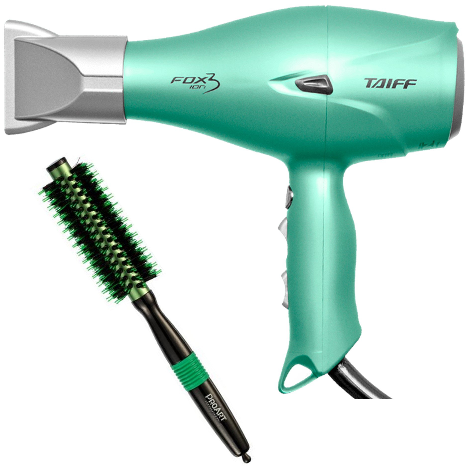 KIT - SECADOR TAIFF FOX ION 3 SOFT GREEN 2200W 127V + ESCOVA PROART ...