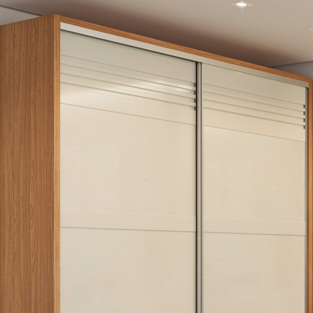 Guarda Roupa Casal 223cm 2 Portas de Correr 100% MDF TW602 Freijó/Off ...