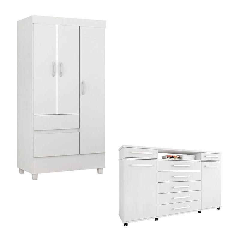 Cômoda London e Guarda Roupa Solteiro Wind Branco Flex - Demóbile ...