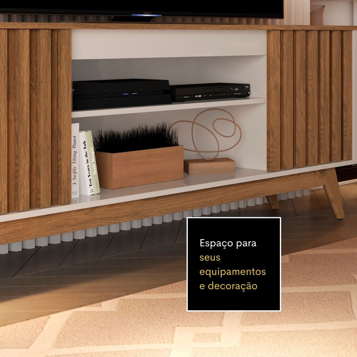 Rack para Sala Televisão até 55 Polegadas - Mod.2011:Off White/Freijó ...