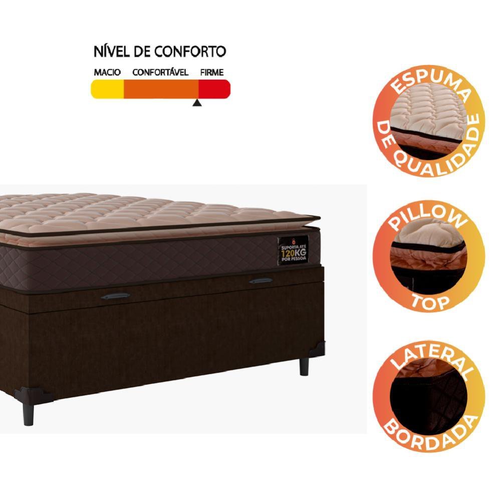 Cama Box Baú Casal Colchão Espuma D33 Pillow Top Millenium 138x188x60cm ...