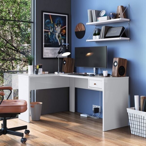 Escrivaninha em L 1 Gaveta Office Presence Demóbile | MadeiraMadeira