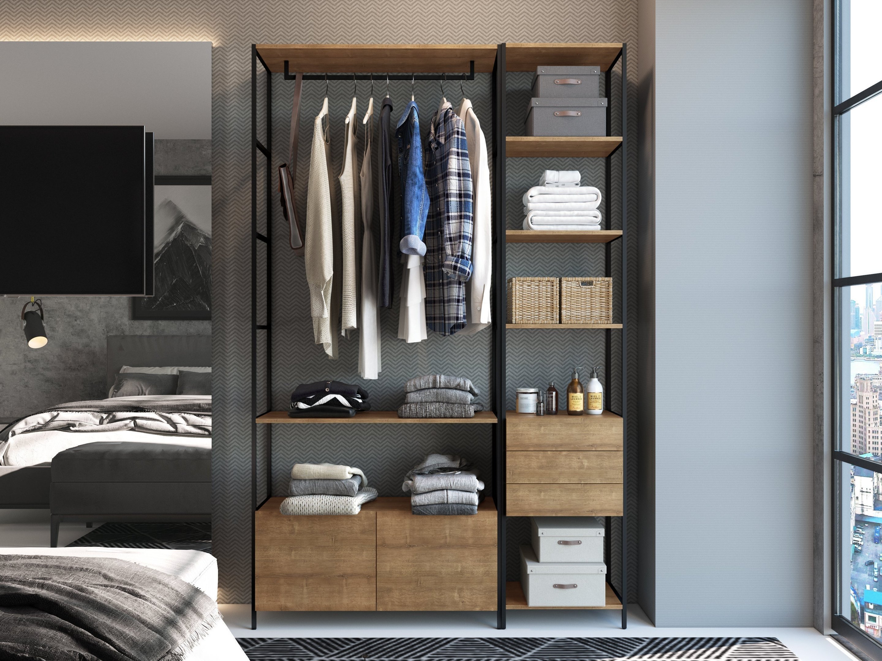 Conjunto de 2 Estantes Guarda-Roupa para Closet com 5 Gavetas ...