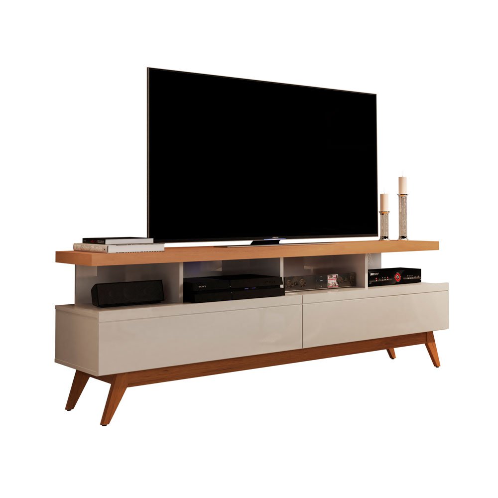 Rack para TV até 72 Polegadas Vivare Wood 1,60 Off White com Nature ...