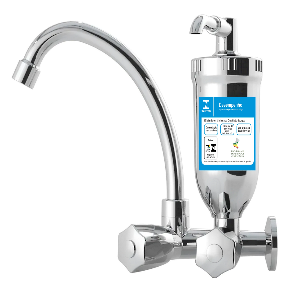 Torneira Filtro Cozinha Bica Móvel Parede ABS 1085 C-25 ¼ Vol ...
